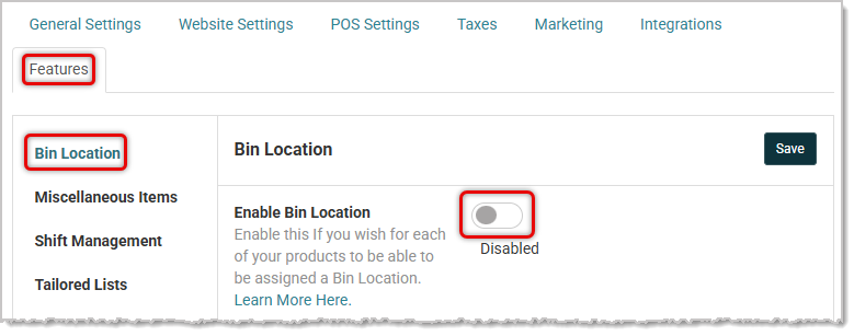 Product Bin Locations
